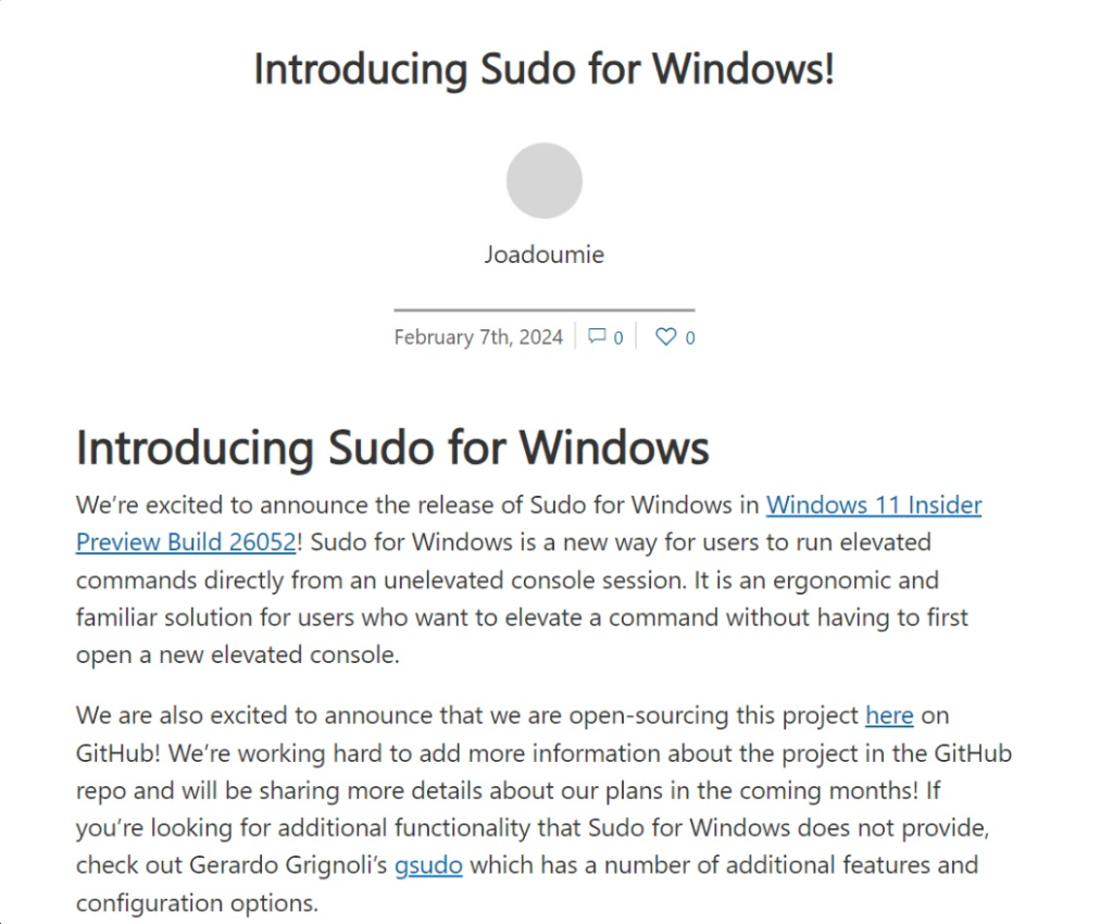 Sudo llega a Windows 11: confirmado en Build Build 26052