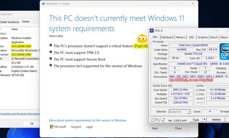Windows 11 24H2: necesaria CPU que soporte la instrucción POPCNT