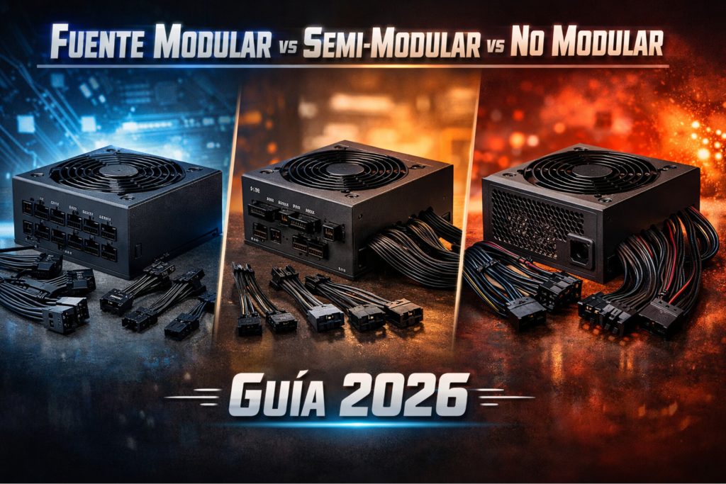 Fuente alimentación modular vs semi-modular vs no modular [Guía 2026]